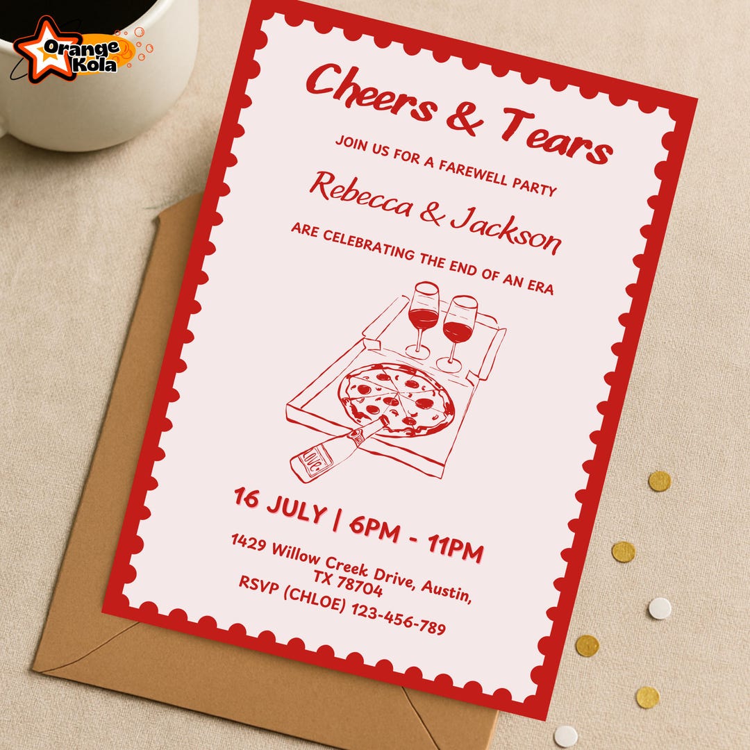 Cheers & Tears Pizza Farewell Party Invitation, Editable Canva Template ...