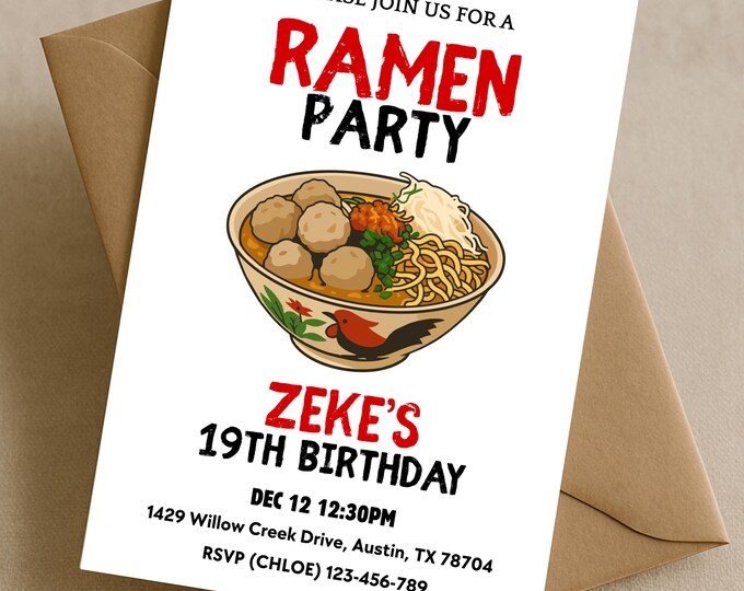Ramen Birthday Party Invitation Template, Printable Fun Funny Japanese ...