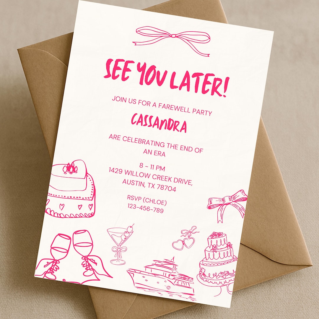 Pink See You Later Party Invite Template | Editable Canva Farewell Card ...
