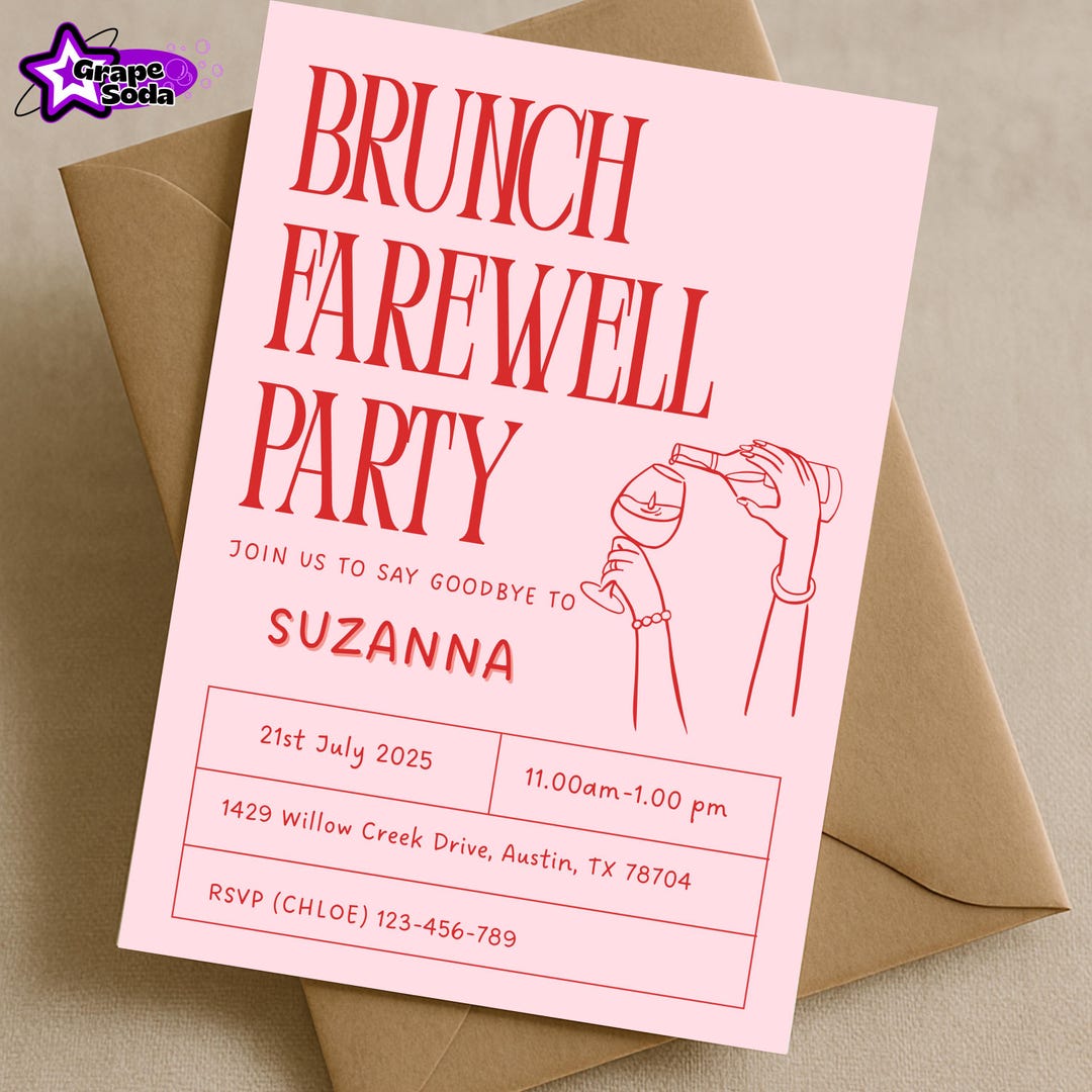 Pink Line Art Brunch Farewell Party Invitation, Going Away Brunch ...