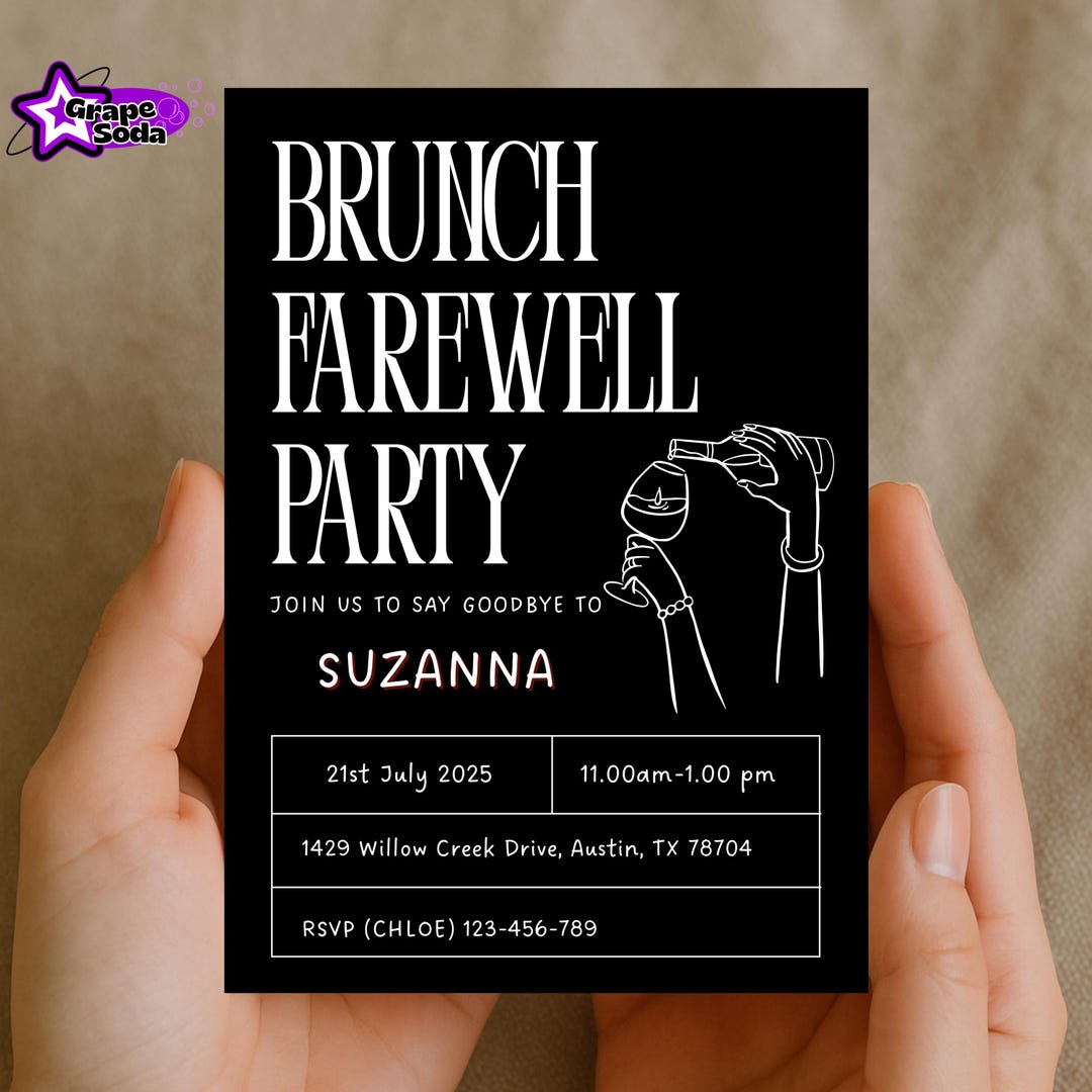 Black White Line Art Brunch Farewell Party Invitation, Going Away ...