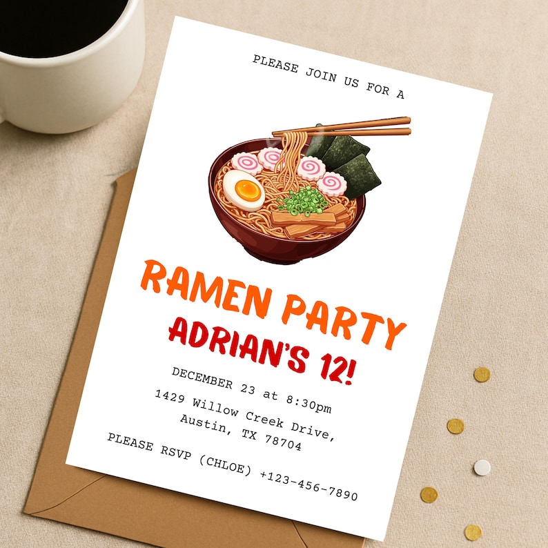 Editable Ramen Party Invitation, Asian Noodle Birthday Invite Printable ...