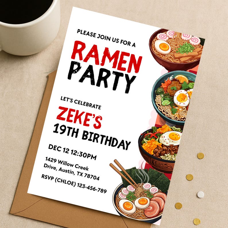 Editable Japanese Ramen Dinner Birthday Party Invite, Printable Ramen ...