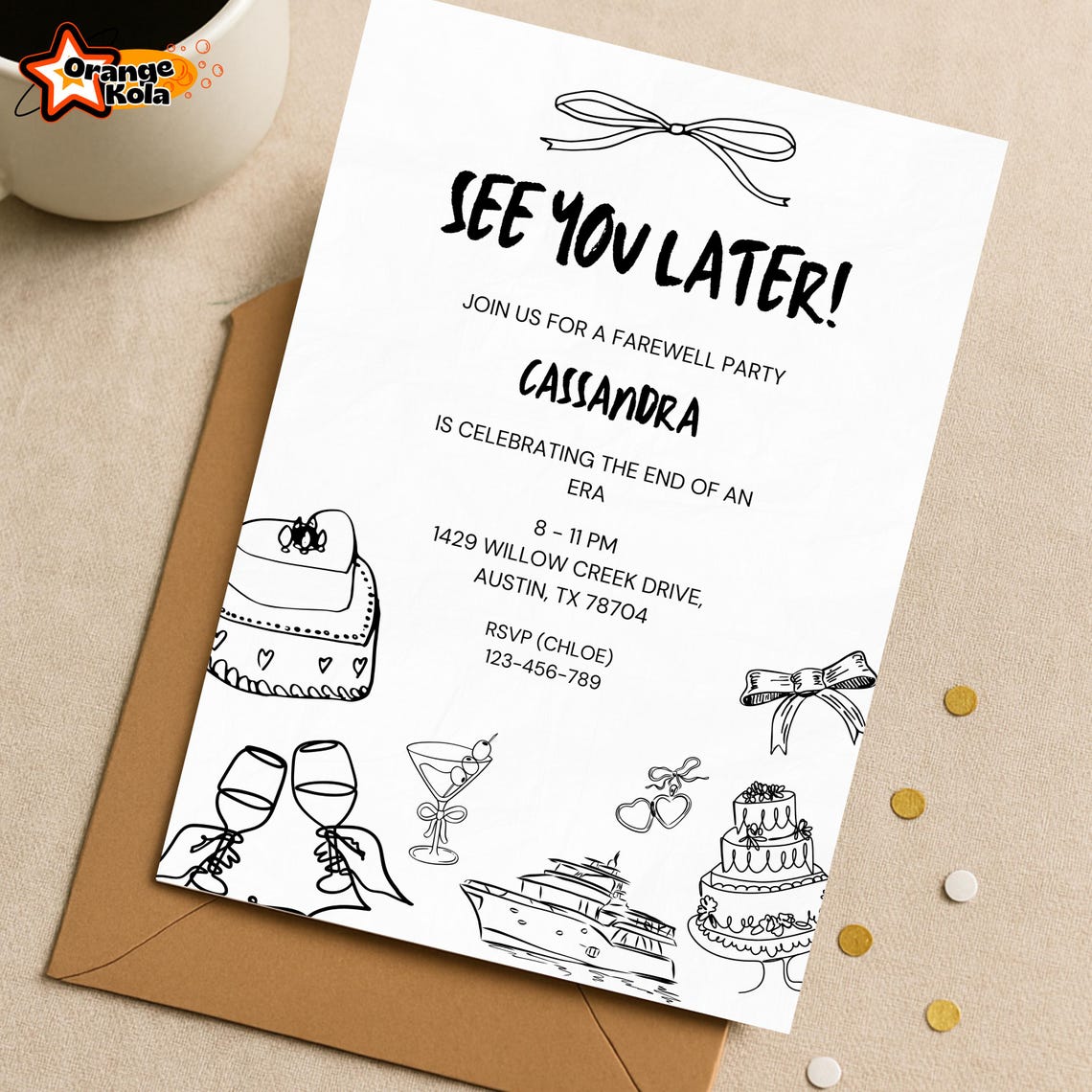 See You Later Farewell Invitation, Black & White Editable Canva Goodbye ...