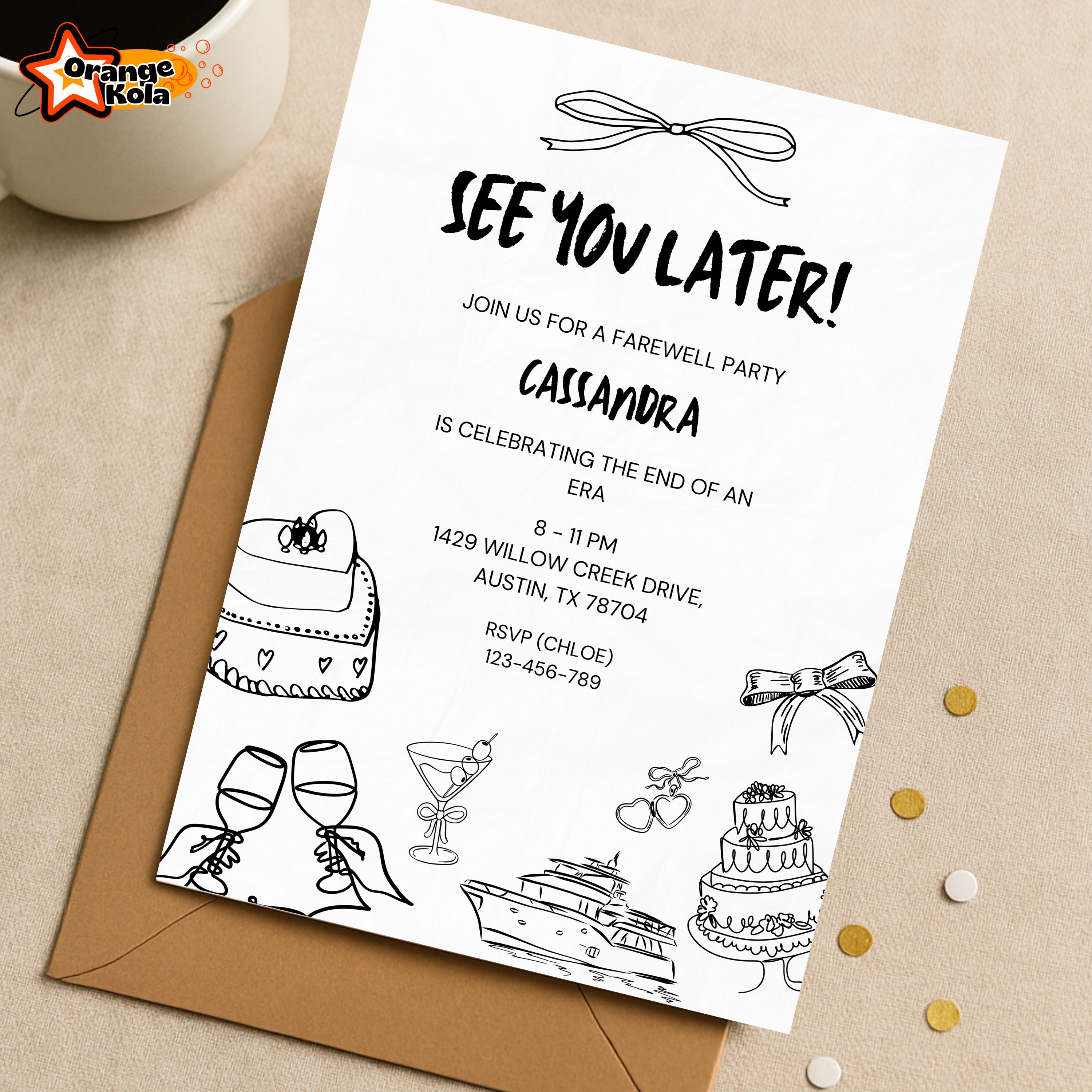 See You Later Farewell Invitation, Black & White Editable Canva Goodbye ...