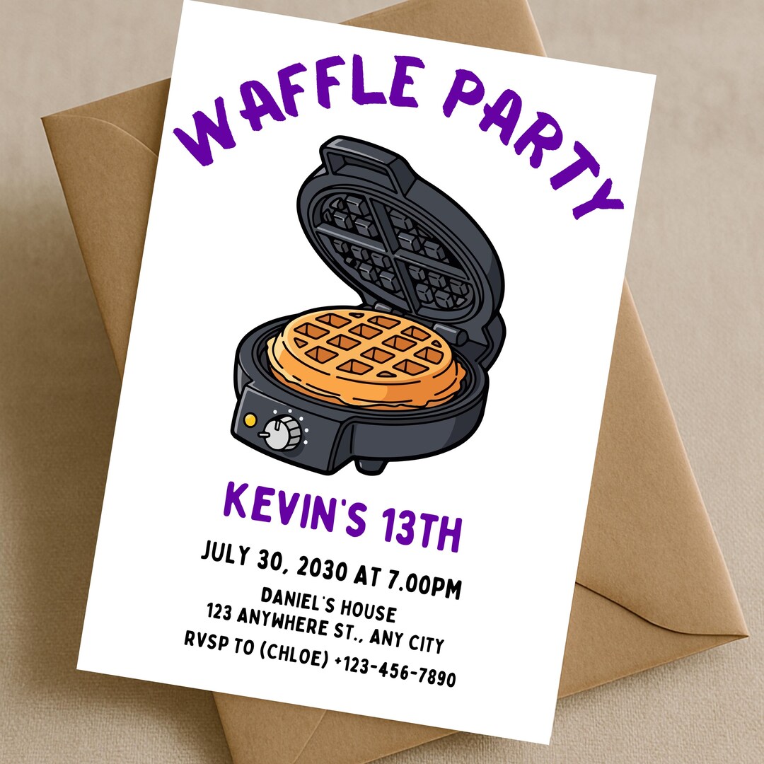 Waffle Party Birthday Invitation, Kids Waffle Birthday Invite, Waffle ...