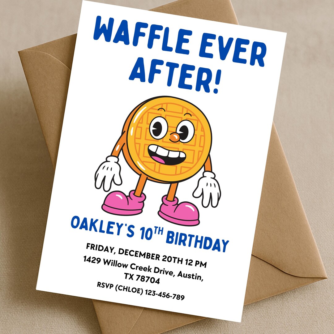 Waffle Ever After Birthday Invitation, Cute Waffle Party Invite for ...