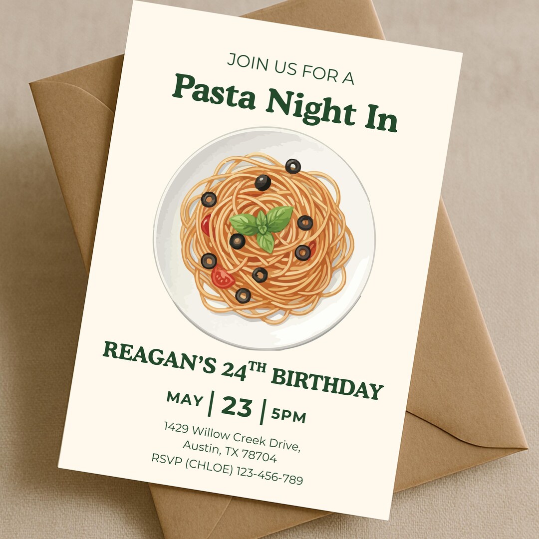 Pasta Night in Birthday Invitation, Italian Dinner Party Invite, Food ...