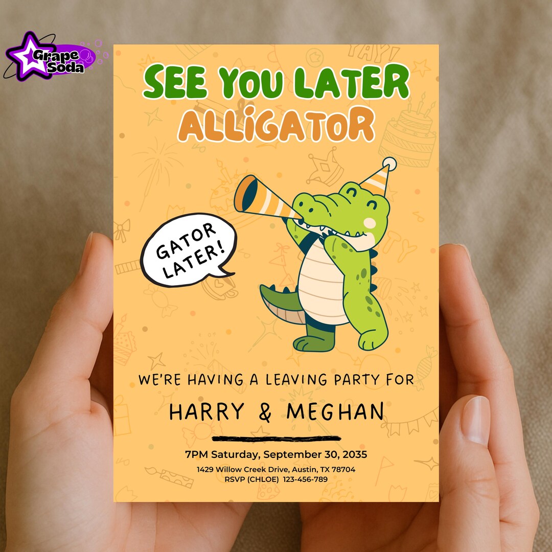 See You Later Gator Orange Party Invitation, Editable Canva, Going Away ...