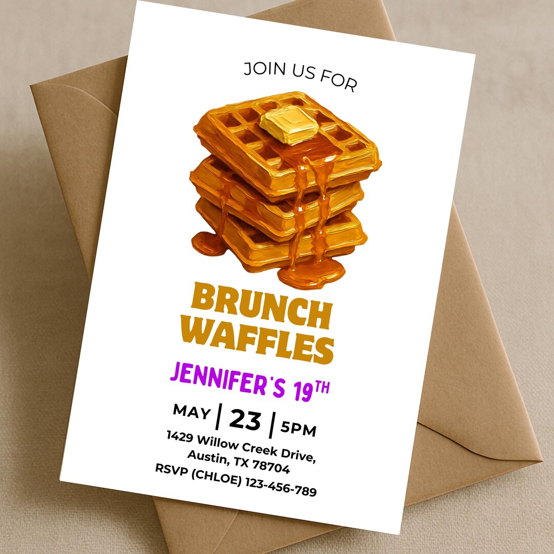 Butter Waffle Birthday Invitation, Brunch Birthday Party Invite ...