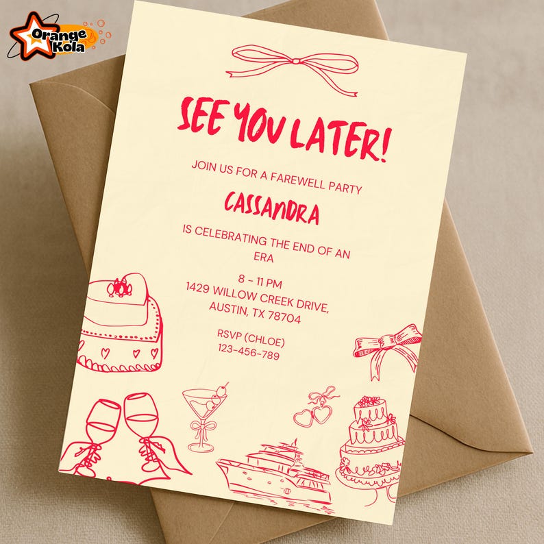 Red See You Later Farewell Party Invitation Canva Template, Editable ...