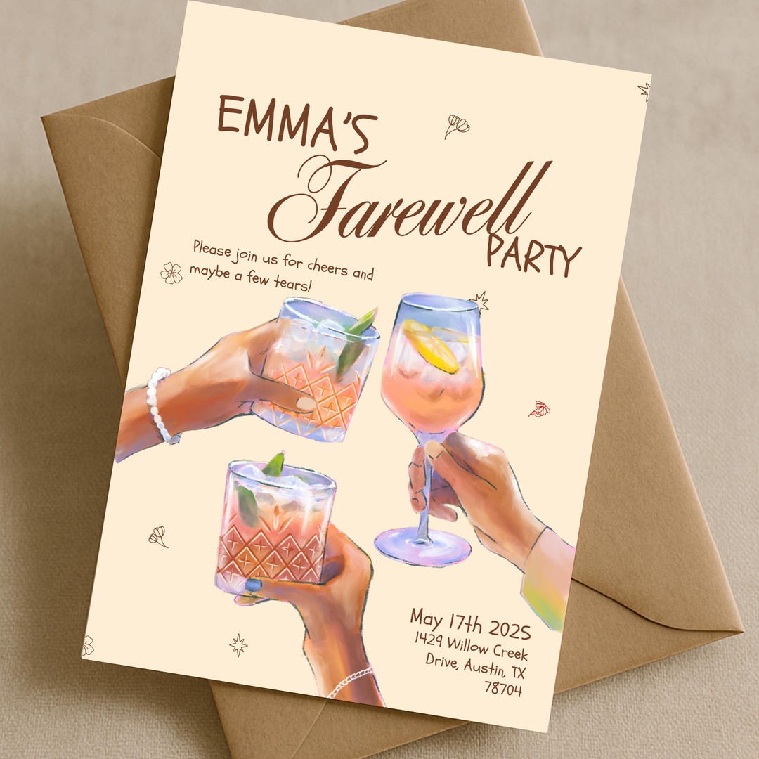 Farewell Party Invitation, Editable Canva Template, Cocktail Goodbye ...