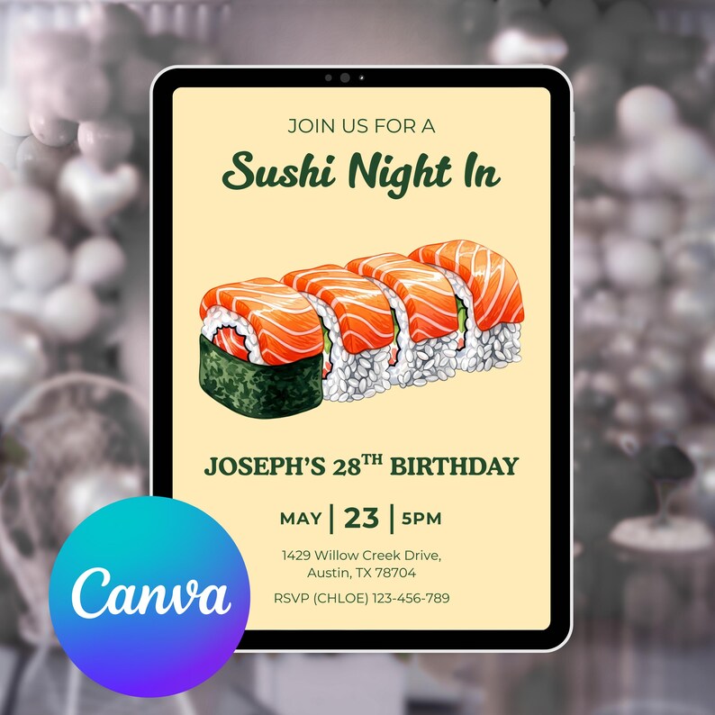 Sushi Night in Birthday Invitation, Adult Birthday Party Invite, Food ...