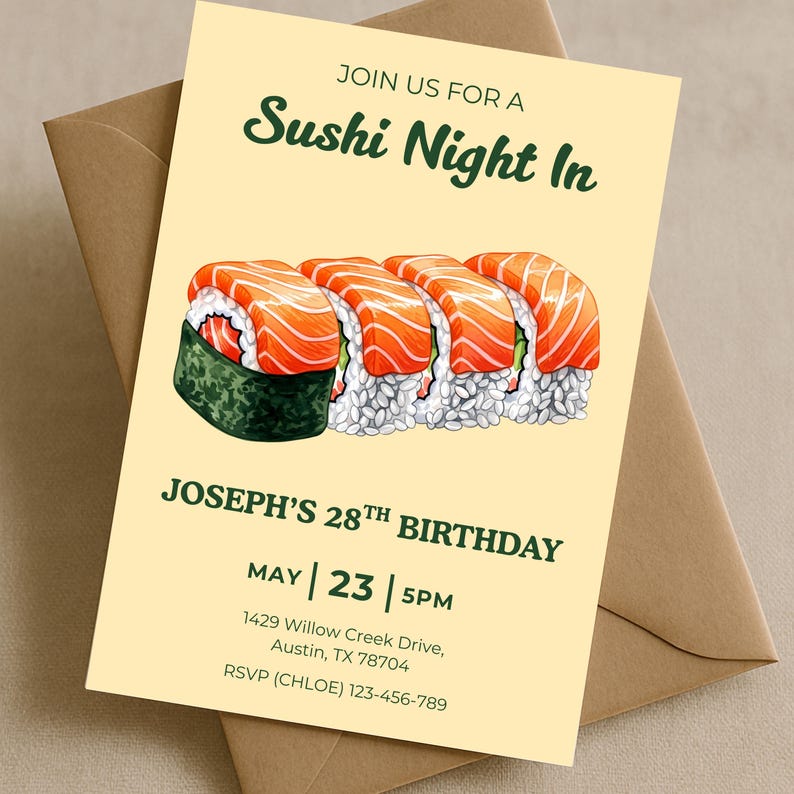 Sushi Night in Birthday Invitation, Adult Birthday Party Invite, Food ...