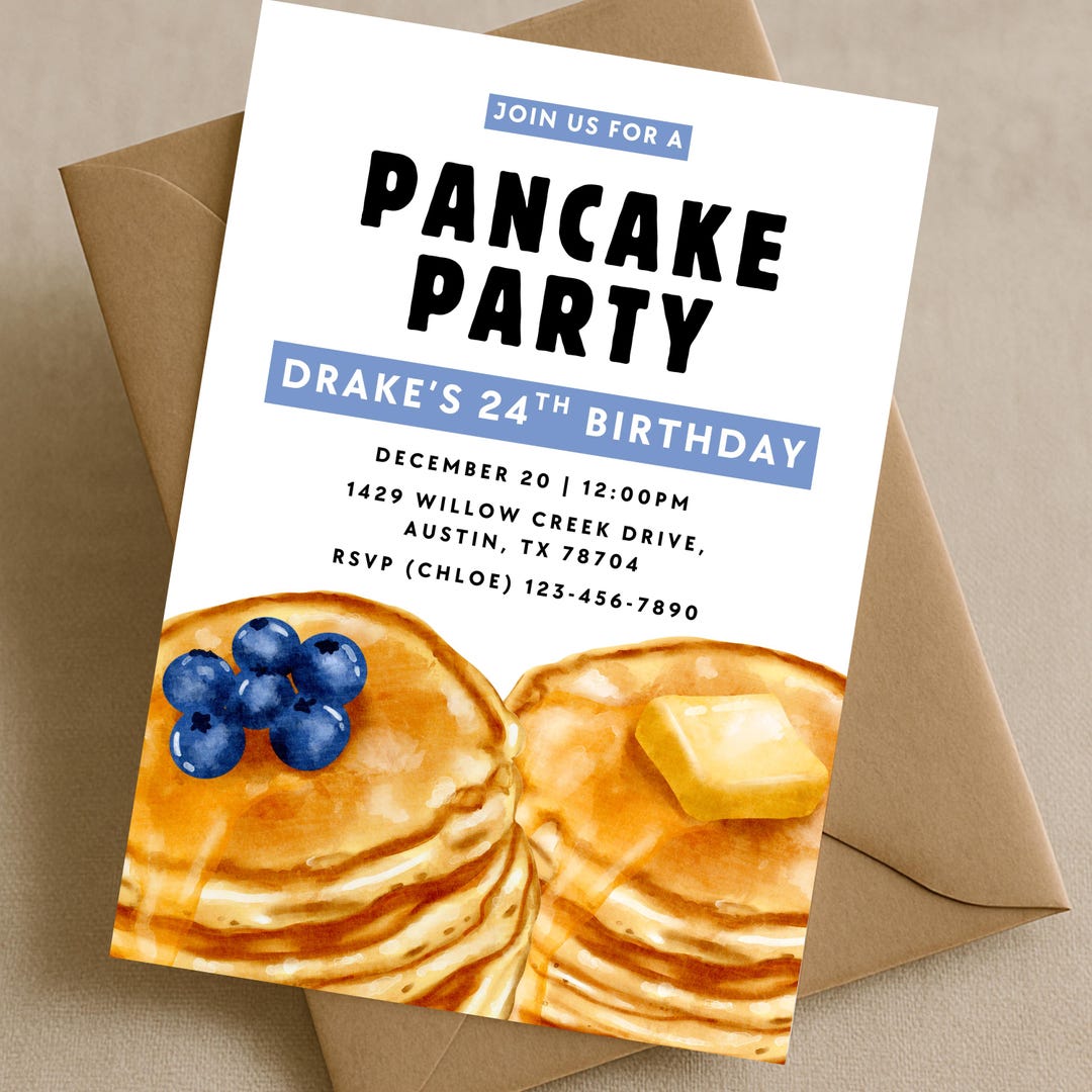 Pancake Party Birthday Invitation, Adult Pancake Brunch Invite, 24th ...