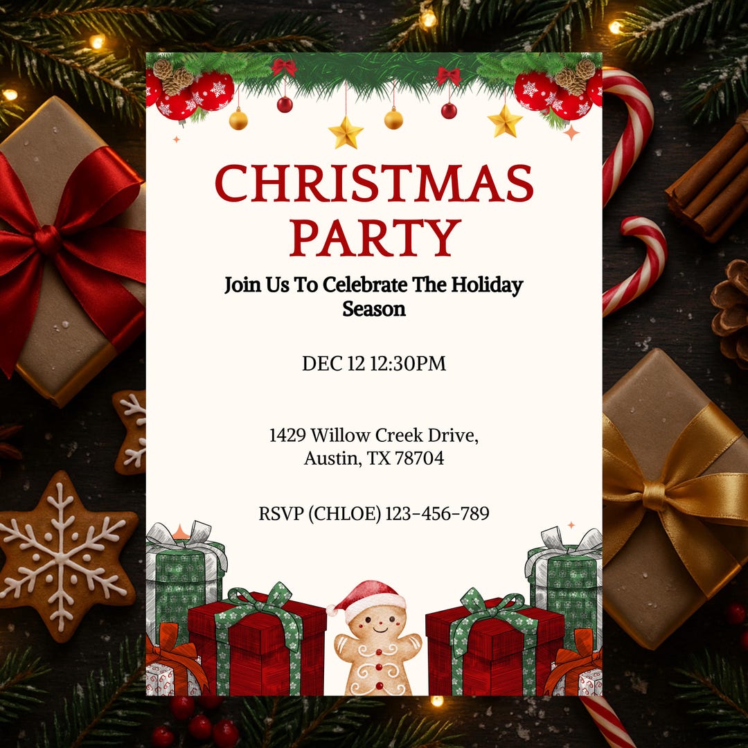 Classic Christmas Party Invitation, Holiday Christmas Invite Printable ...