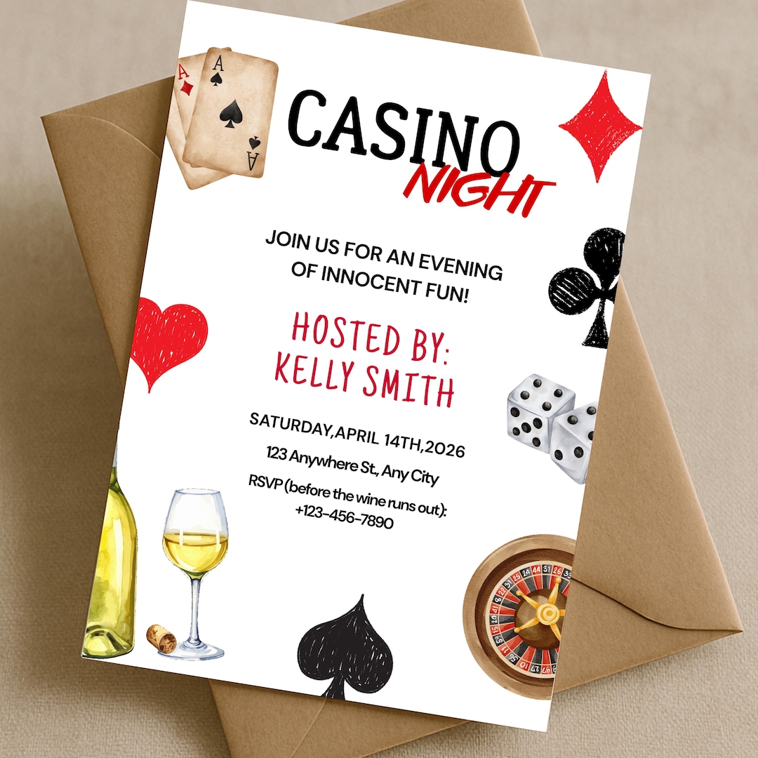 Casino Night Invitation Template, Vegas Night Party Invite, Poker Night ...