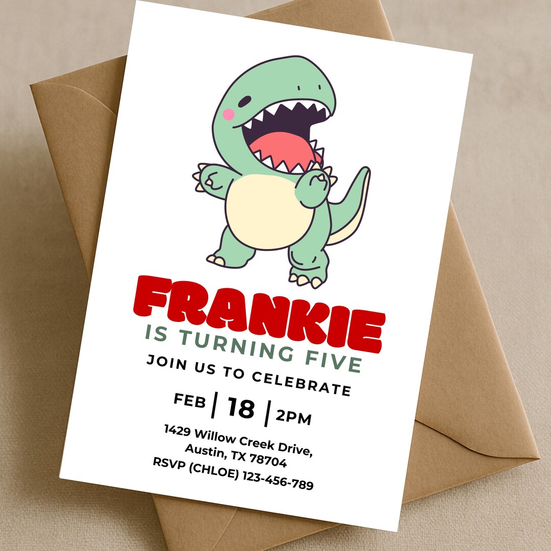 Cute T Rex Birthday Invite, Dinosaur Birthday Invitation Boy, Birthday ...