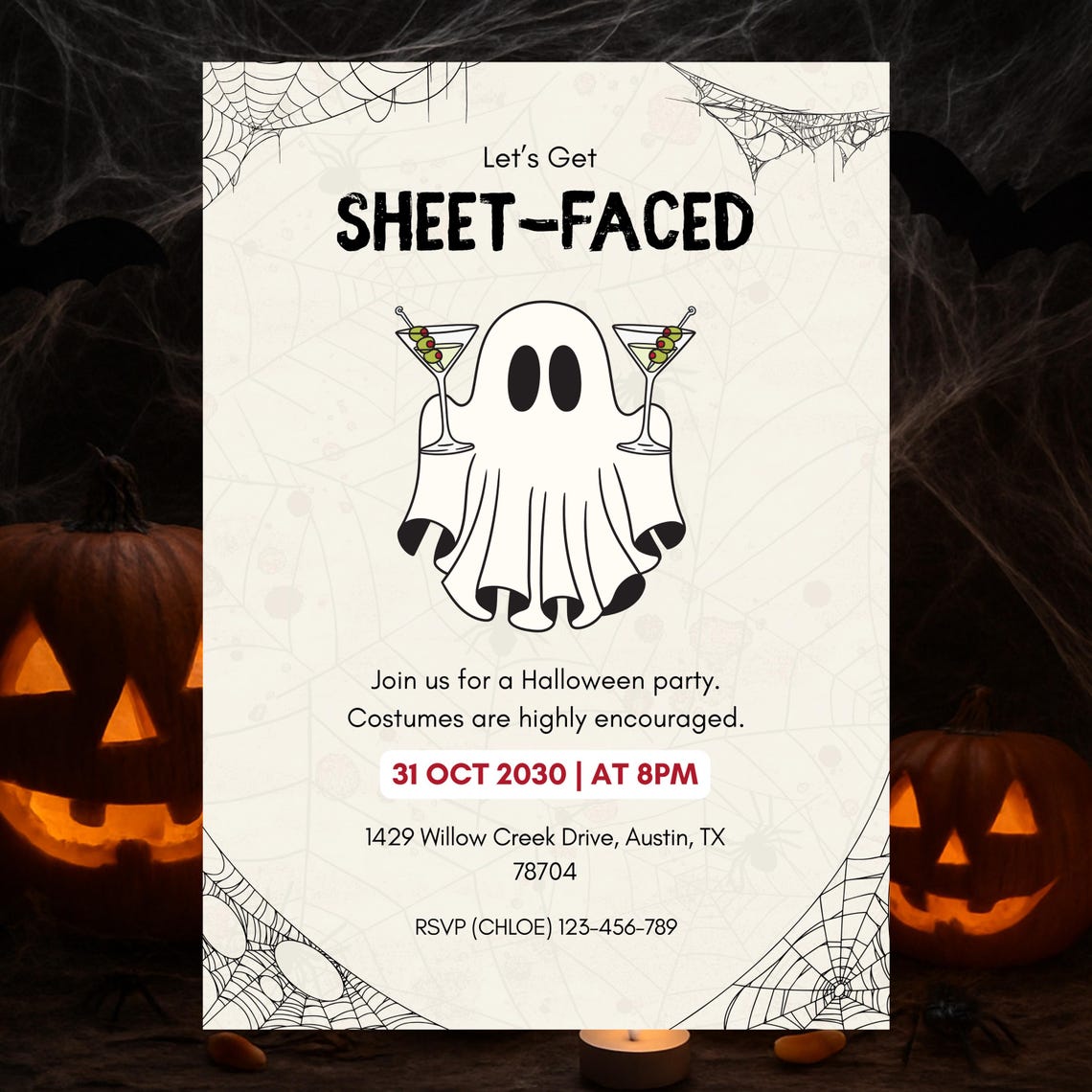 Funny Halloween House Party Invitation, Let’s Get Sheet Faced Ghost ...
