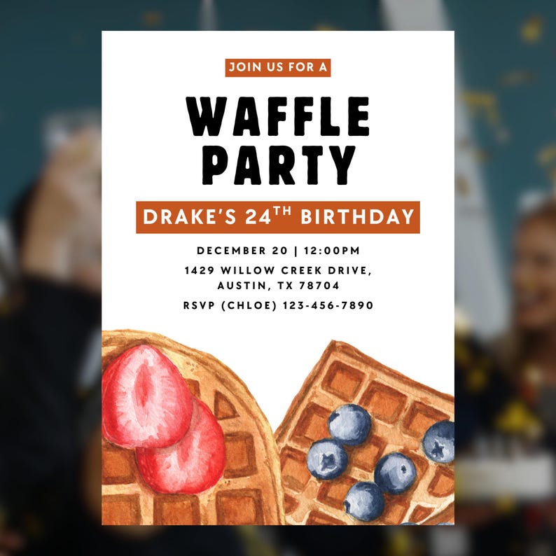 Waffle Party Birthday Invitation, Adult Waffle Brunch Invite, 24th ...