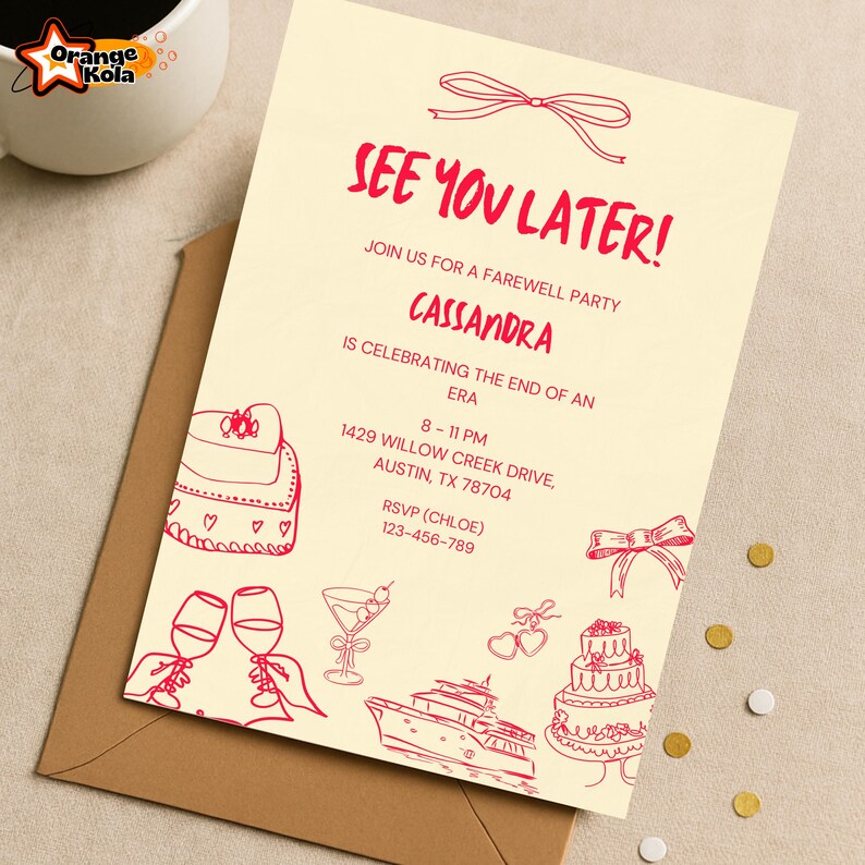 Red See You Later Farewell Party Invitation Canva Template, Editable ...