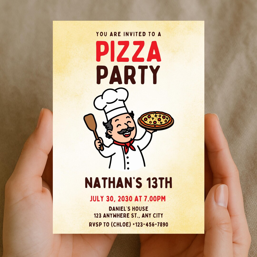 Chef Pizza Party Invitation Editable, Italian Pizza Birthday Invite ...