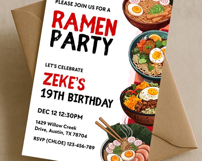 Ramen Birthday Party Invitation Template, Printable Fun Funny Japanese ...