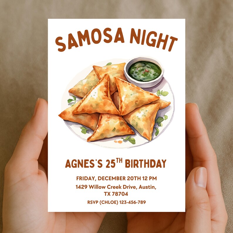 Samosa Night Birthday Invitation, Indian Food Party Invite, 25th ...
