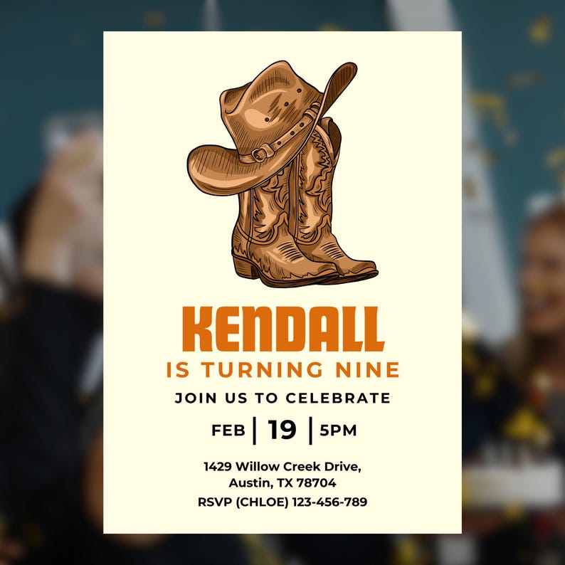 Cowboy Birthday Invitation for Kids, Western Birthday Party Invite ...