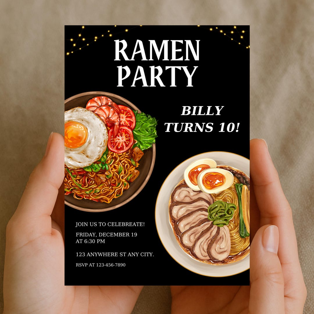 Elegant Ramen Party Invitation, Editable Noodle Birthday Invite, Black ...