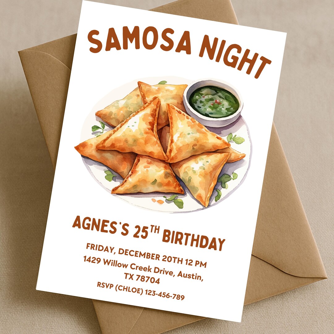 Samosa Night Birthday Invitation, Indian Food Party Invite, 25th ...