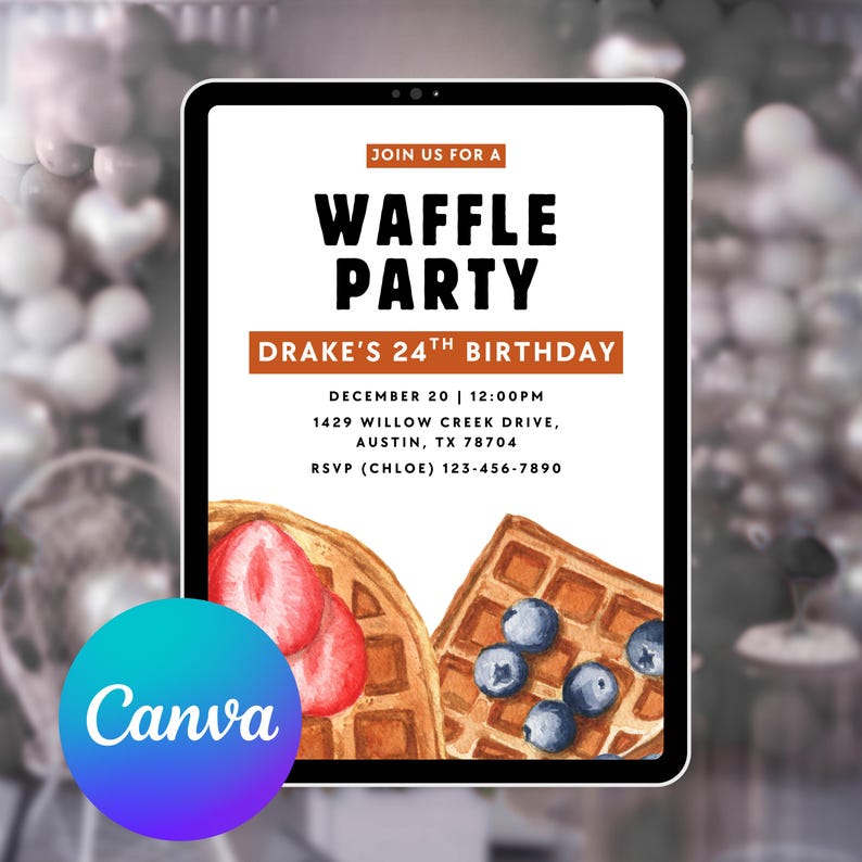 Waffle Party Birthday Invitation, Adult Waffle Brunch Invite, 24th ...