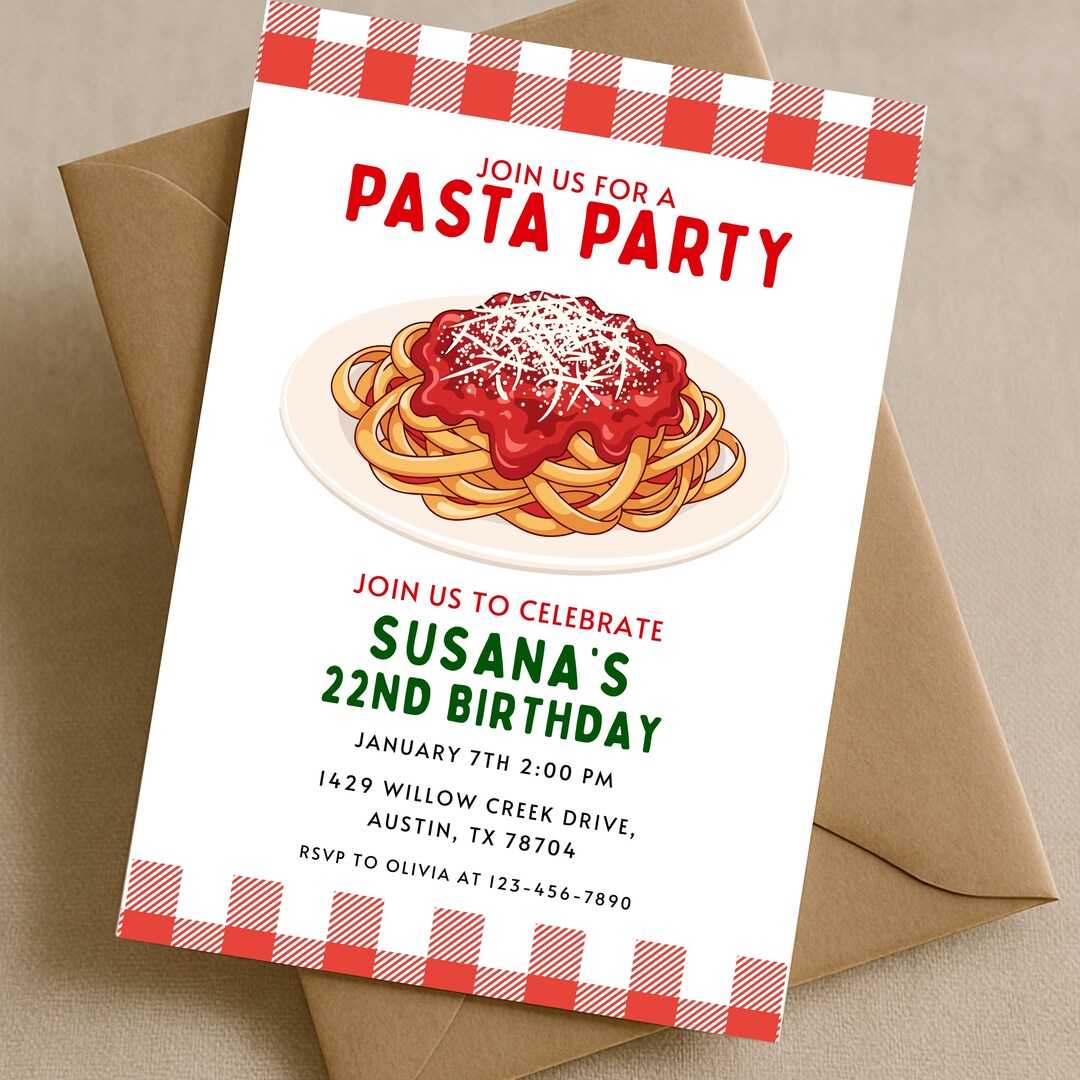 Pasta Party Invitation Template Editable Canva, Italian Dinner Birthday ...