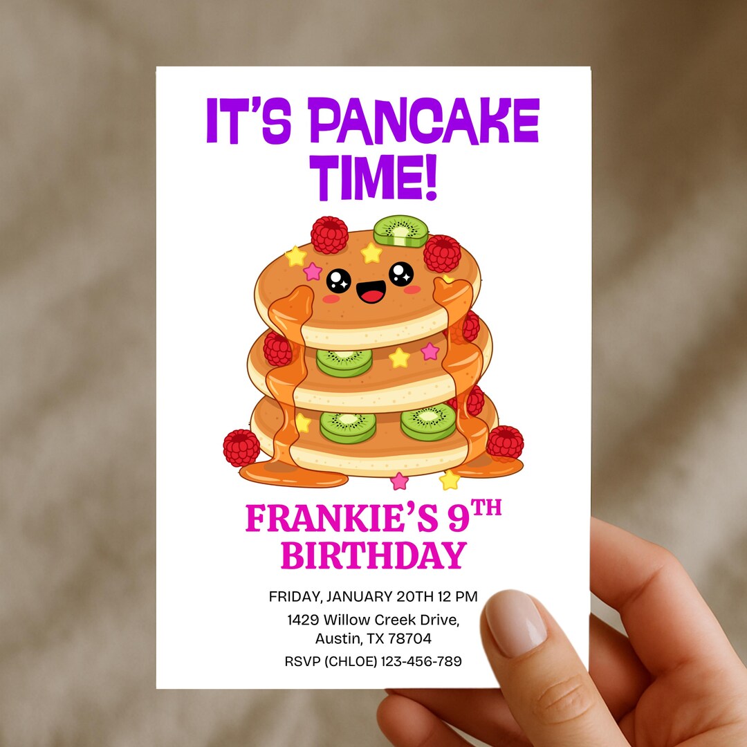 Its Pancake Time Invite, Pancake Birthday Invitation for Kids, Editable ...