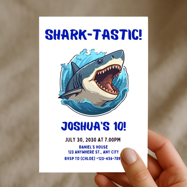 Shark Birthday Invitation for Boys, Shark-tastic Party Invite, Editable ...