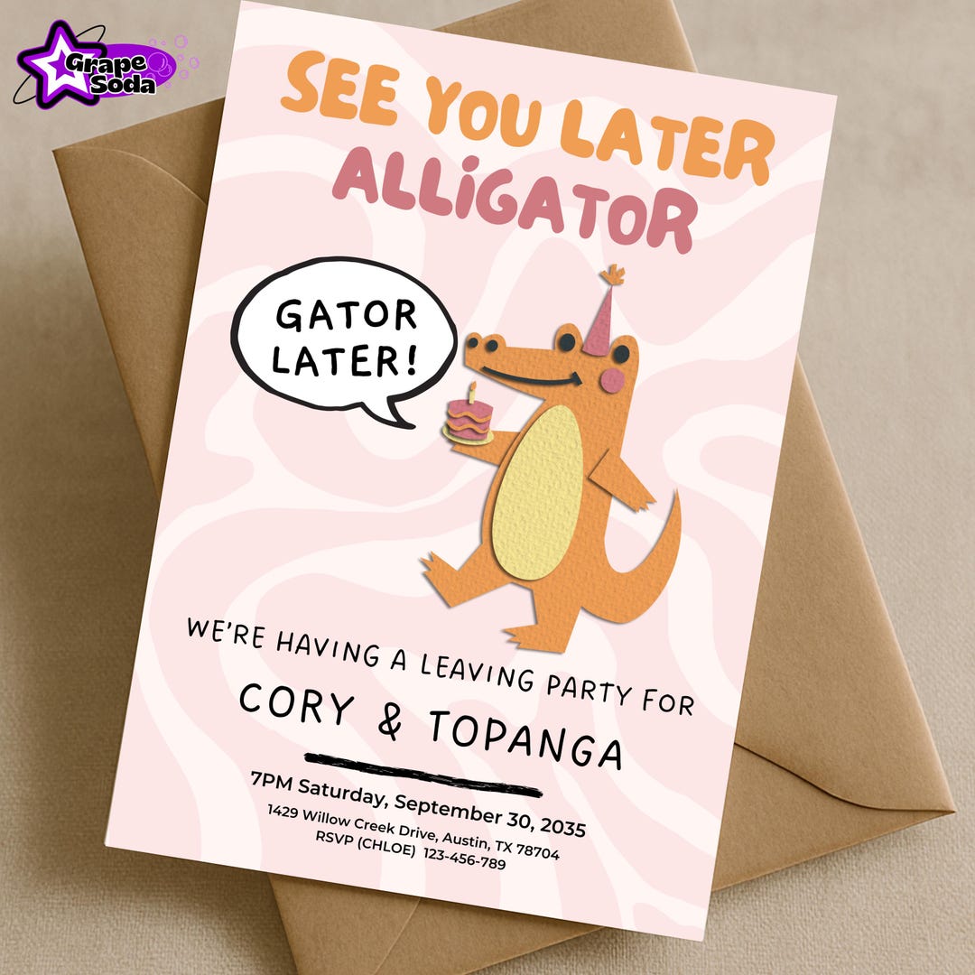 Pink See You Later Alligator Party Invite, Editable Canva Template ...