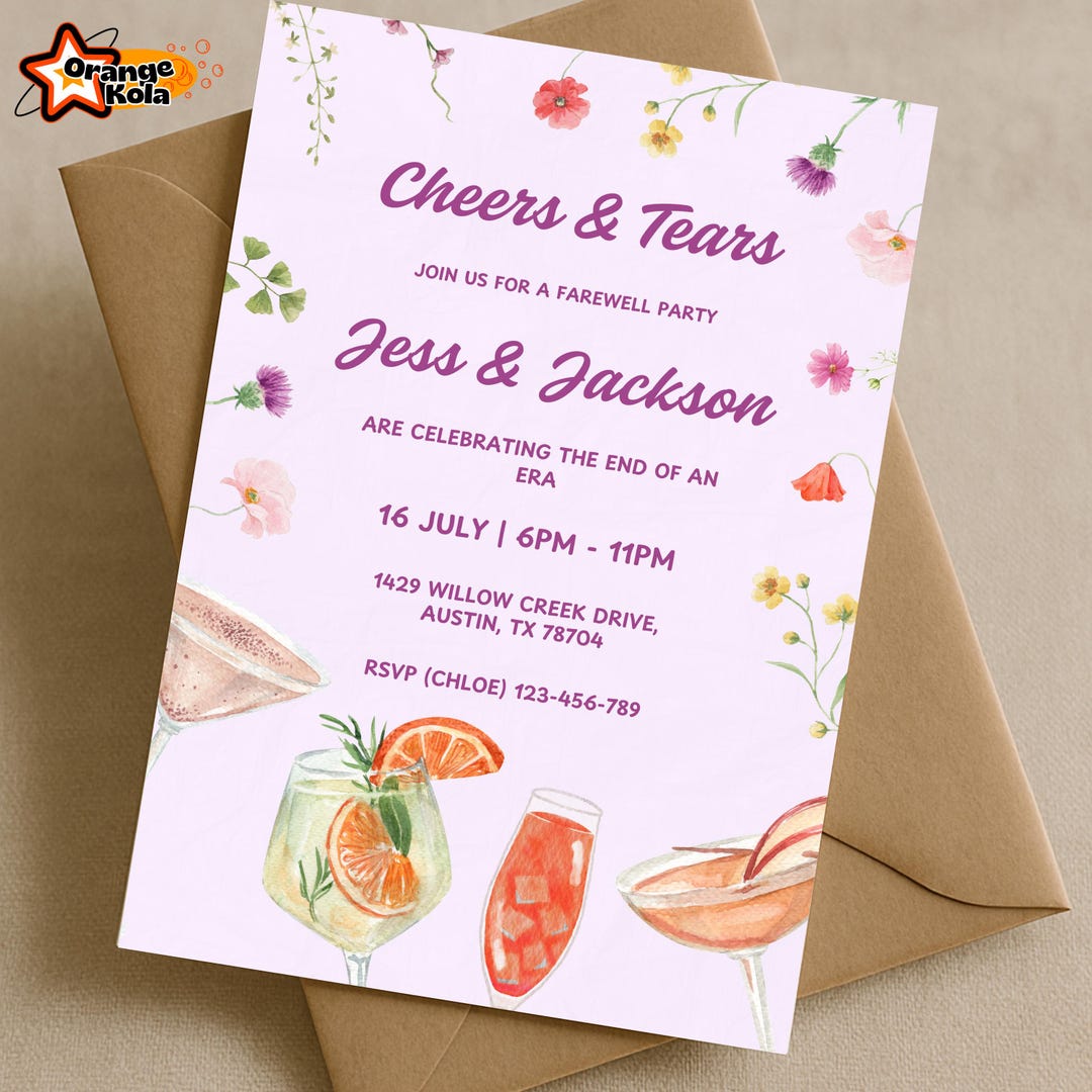 Lavender Floral Watercolor Cheers & Tears Invitation, Editable Canva ...