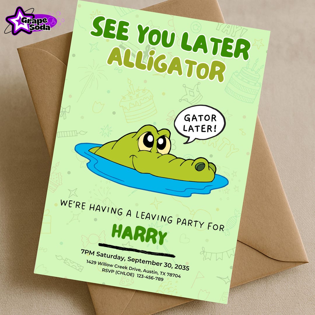 Gator Later See You Later Alligator Invitation, Editable Canva, Going ...
