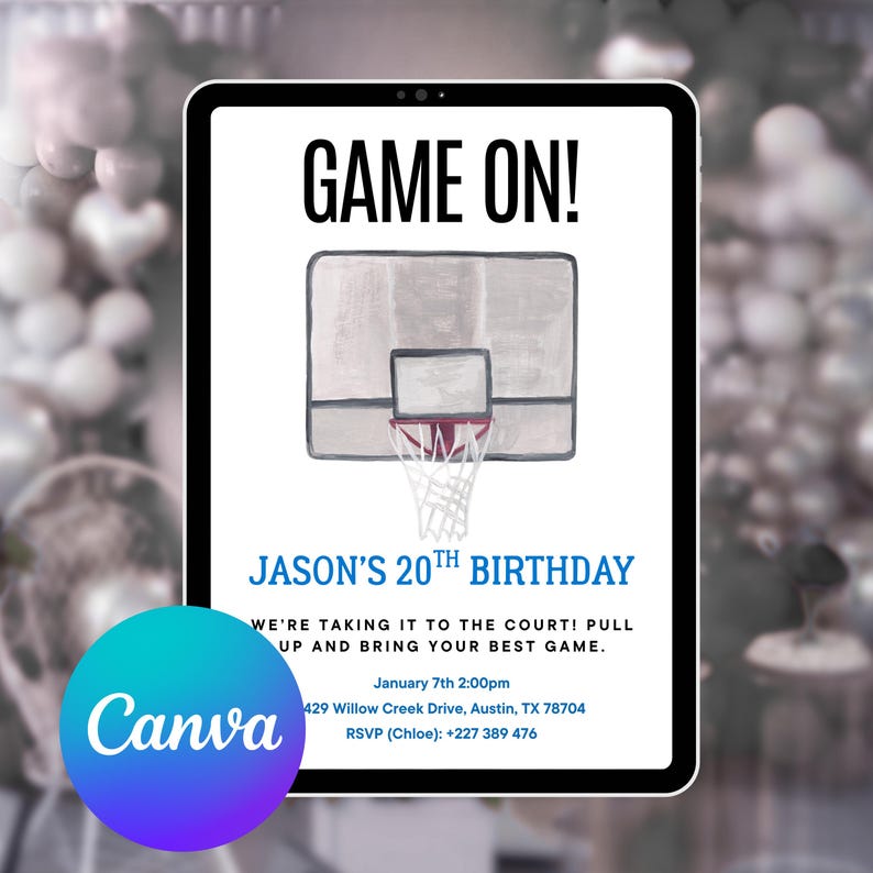 Basketball Birthday Invitation Template Editable, Birthday Basketball ...