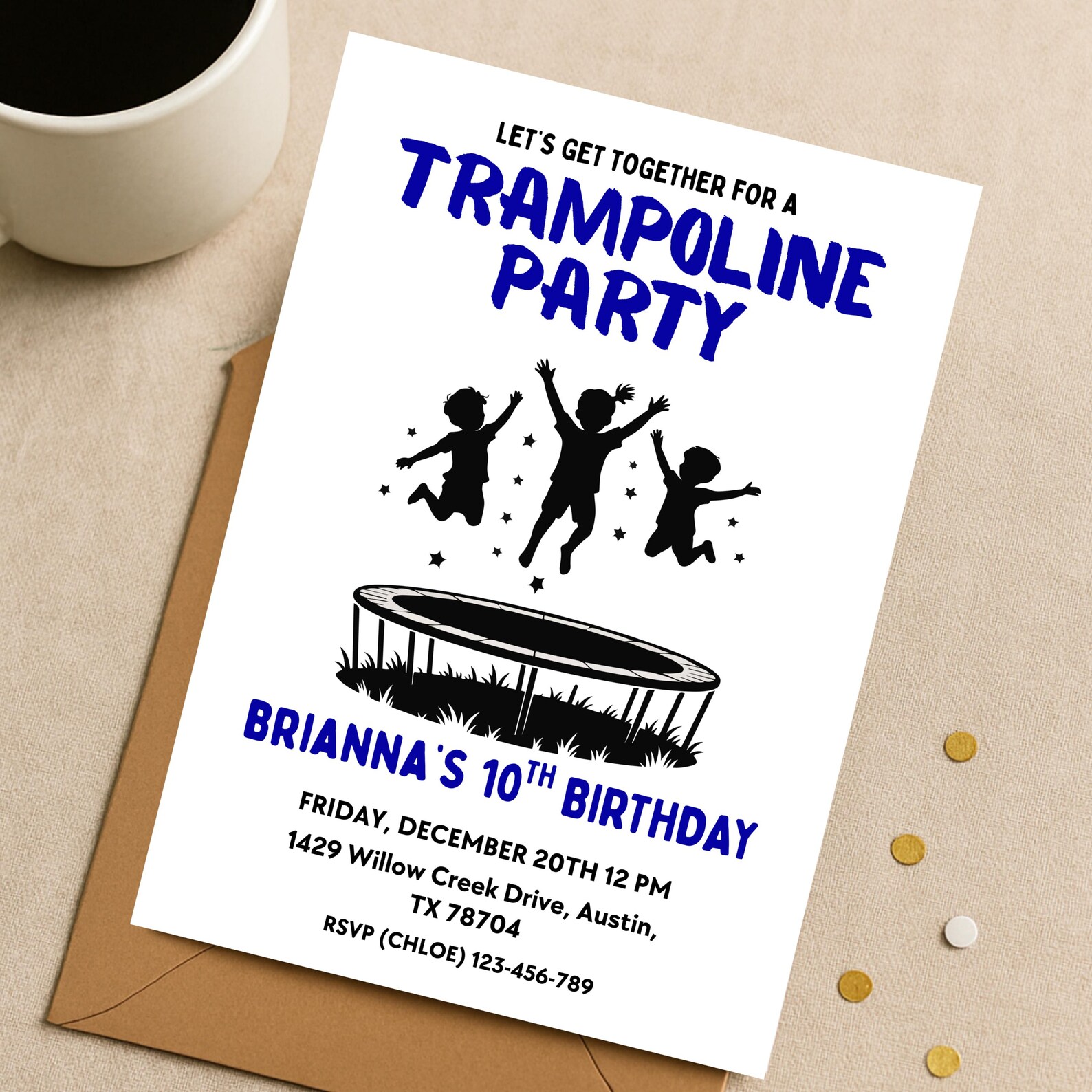 Trampoline Party Invitation Printable, Kids Jump Birthday Invite ...