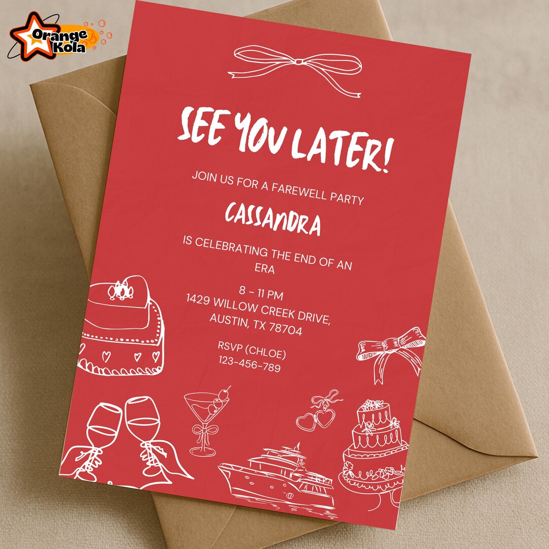 See You Later Farewell Party Invite, Red Editable Canva Template ...
