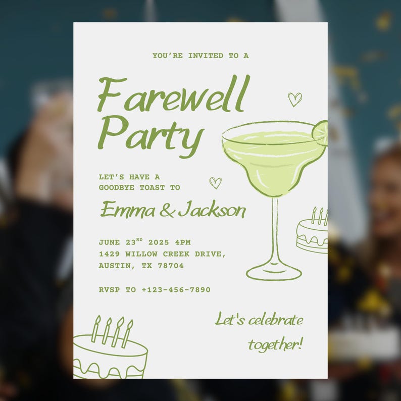 Farewell Party Invitation, Editable Canva Template, Cocktail Goodbye ...