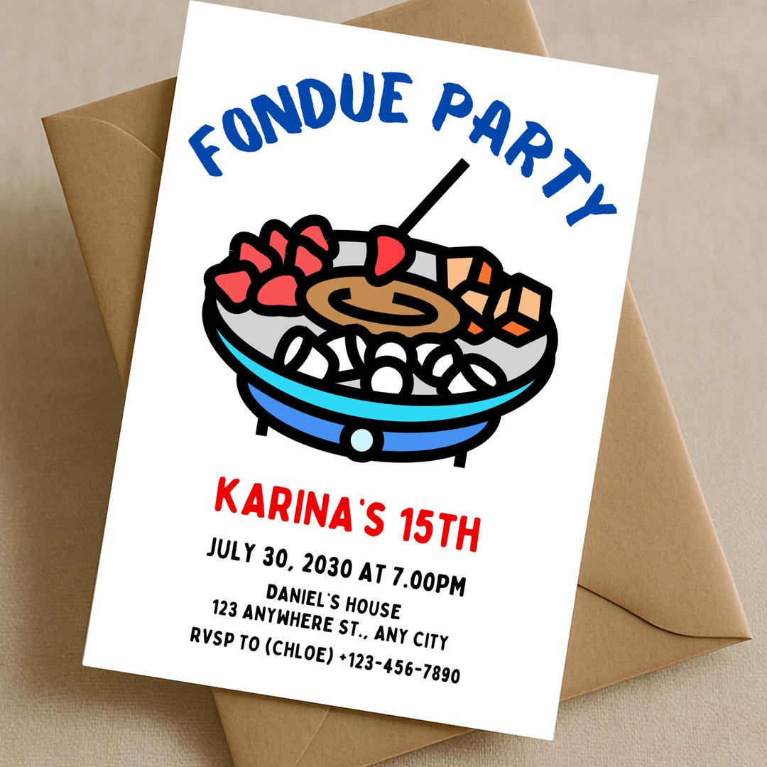 Fondue Party Invitation, 15th Birthday Fondue Night Invite, Cheese ...
