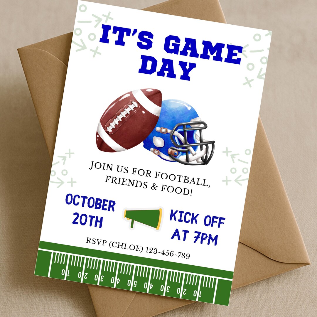 Blue Football Game Play Tailgate Invite, Football Watch Party ...