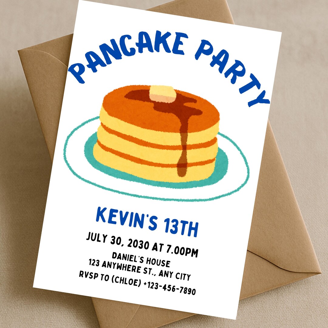 Pancake Party Birthday Invitation, Kids Pancake Birthday Invite ...
