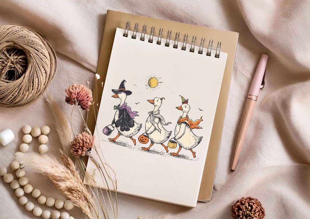 Vintage Halloween Goose Clipart | Witch, Ghost, Pumpkin (PNG) - Etsy