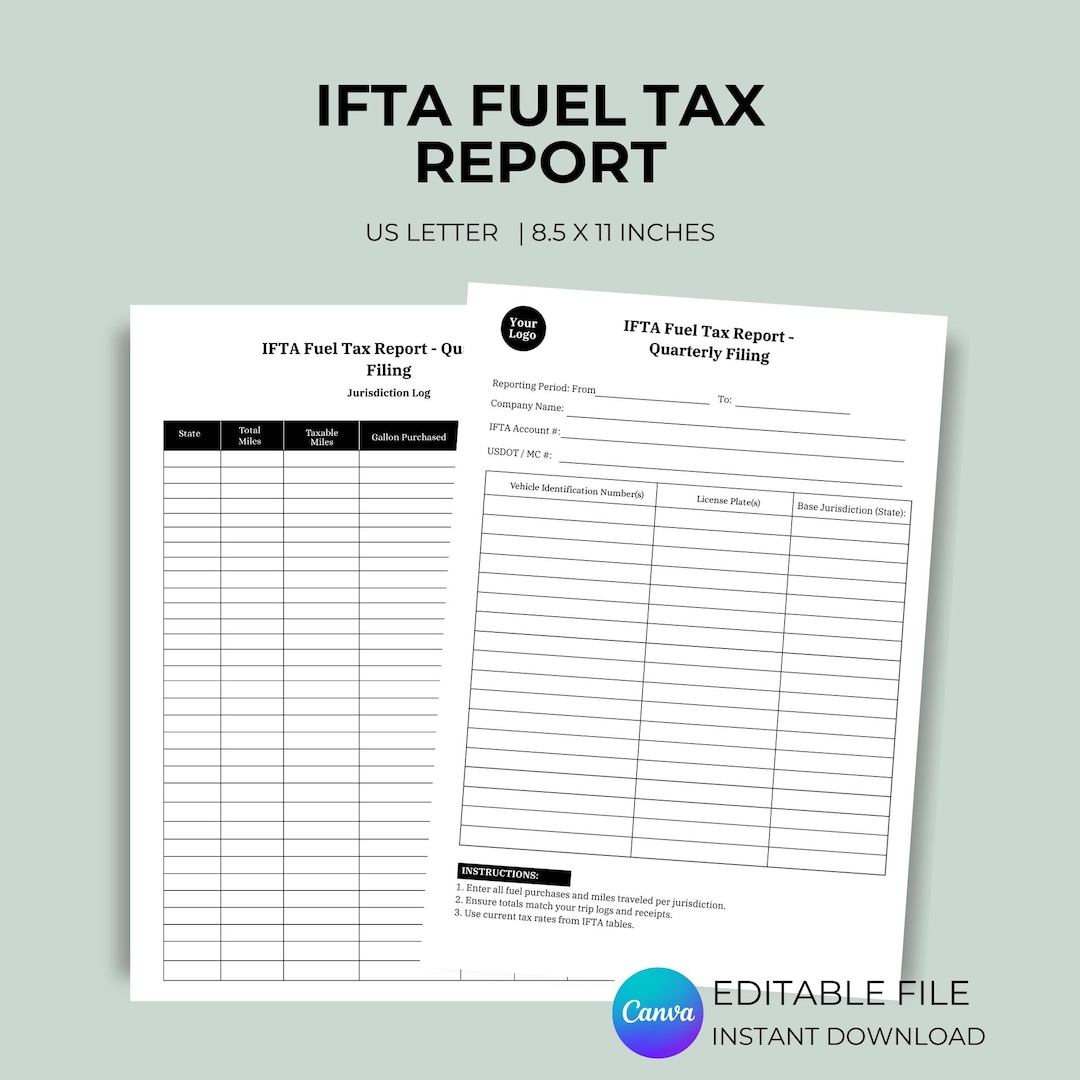 IFTA Fuel Tax Reporting Form | Trucker Fuel Log Book | Quarterly ...