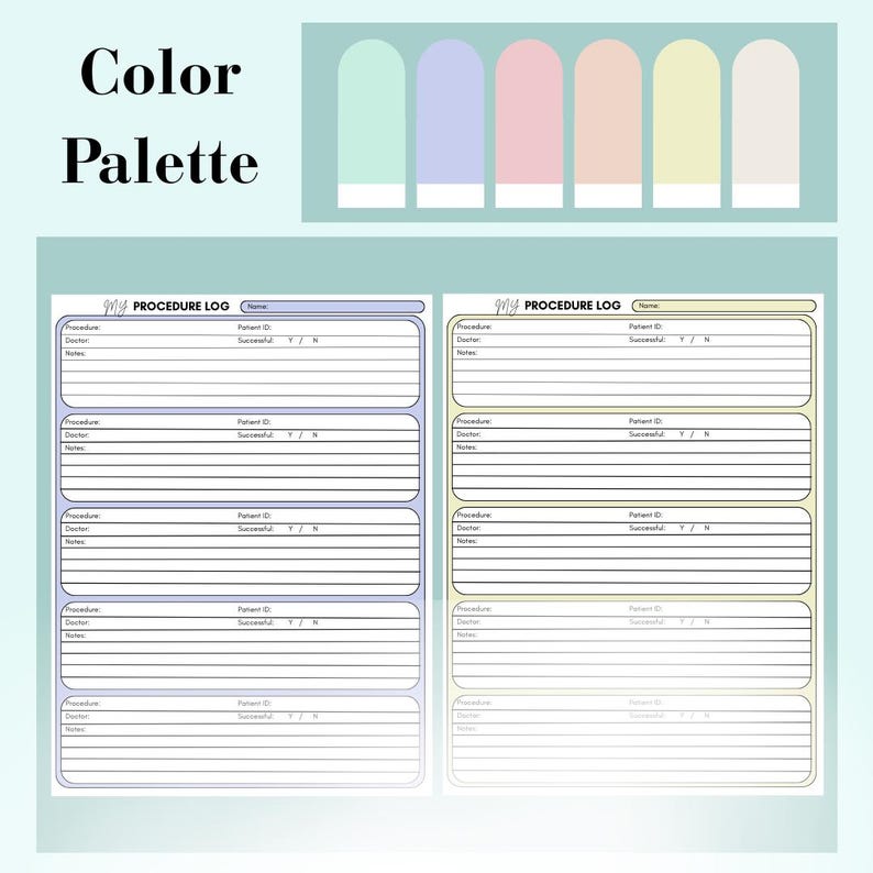 Procedure Log Template, Medical/nurse Student Procedure Log, Printable ...