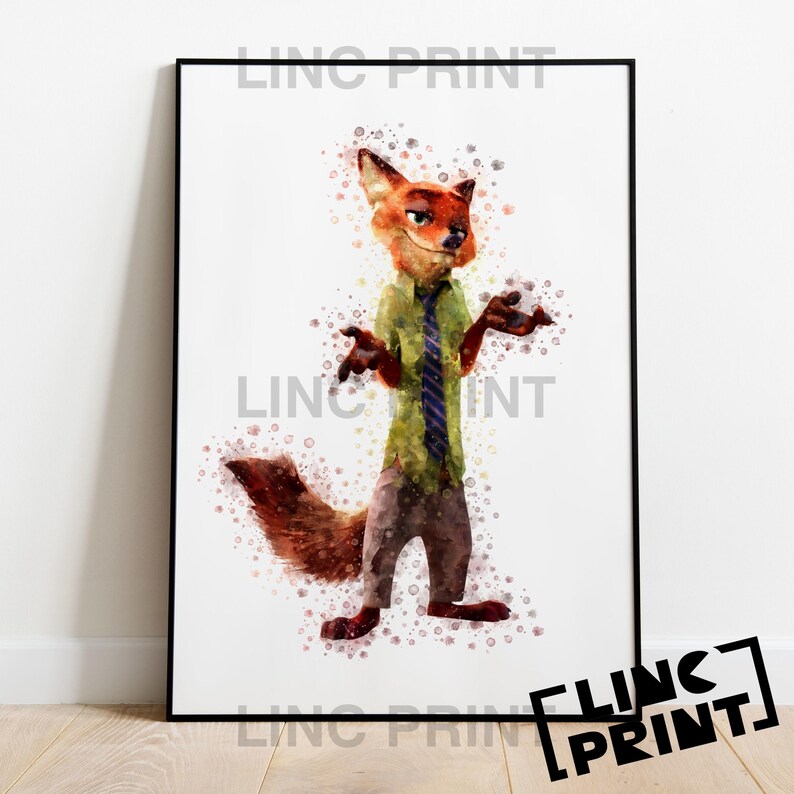 Disney 'NICK WILDE' Zootopia Character Print Splash Style Watercolour ...