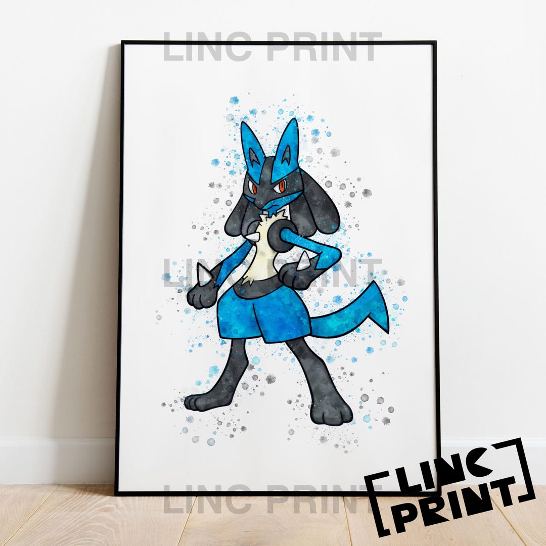 Pokemon Print 'LUCARIO' Splash Style Watercolour Art, Character Poster ...